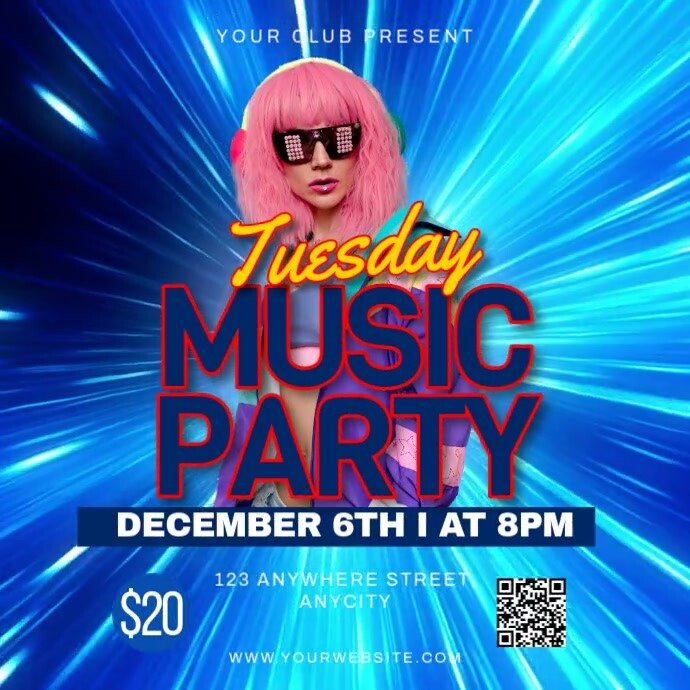 Copy of Blue Neon Tuesday Music Party Pos Instagram | PosterMyWall