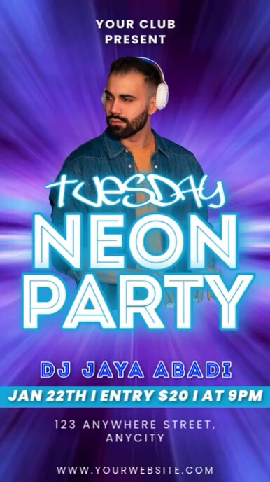 Blue Neon Tuesday Neon Party Reel Instagram Template | PosterMyWall