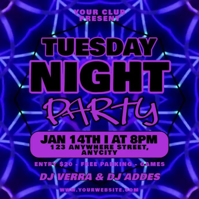 Blue Neon Tuesday Night Party Pos Instagram Template | PosterMyWall