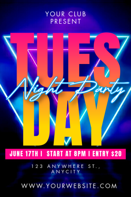 Copy of Blue Neon Tuesday Night Party Poster | PosterMyWall