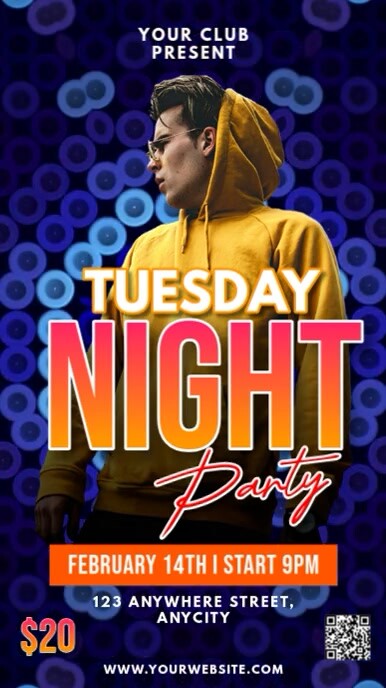 Blue Neon Tuesday Night Party Reel Instagram Template | PosterMyWall