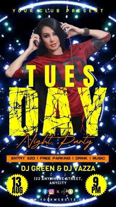 Copy of Blue Neon Tuesday Night Party Reel Instagram | PosterMyWall