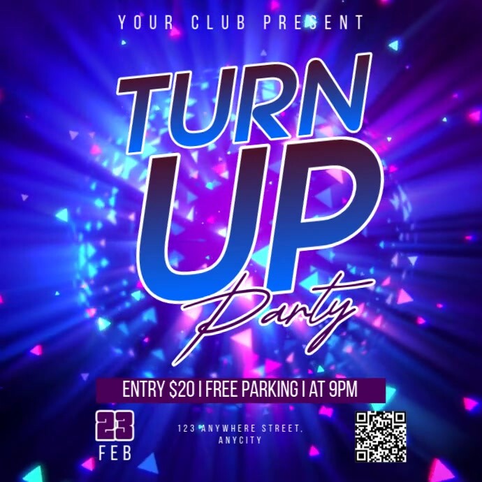 Plantilla de Blue Neon Turn Up Party Pos Instagram | PosterMyWall