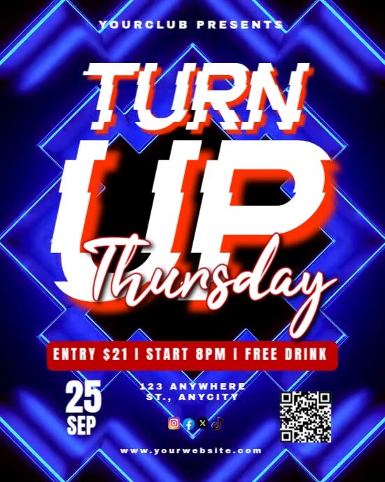 Plantilla de Blue Neon Turn Up Thursday Instagram Portrait | PosterMyWall