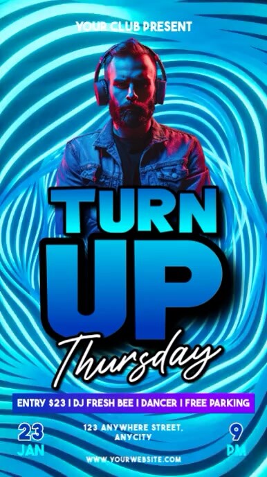 Copy of Blue Neon Turn Up Thursday Reel Instagram | PosterMyWall