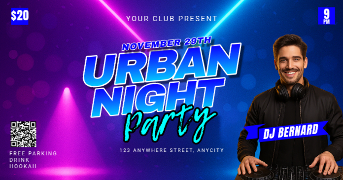 Blue Neon Urban Night Party Facebook Shared Image Template | PosterMyWall