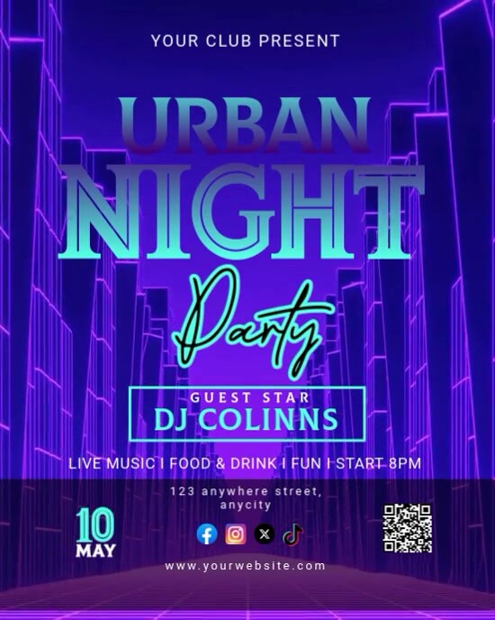 Copy of Blue Neon Urban Night Party Instagram Portrait | PosterMyWall