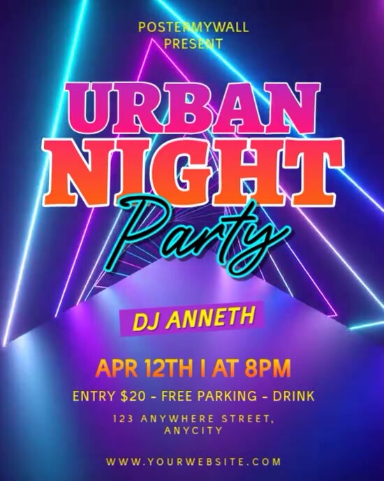 Blue Neon Urban Night Party Instagram Portrait Template | PosterMyWall