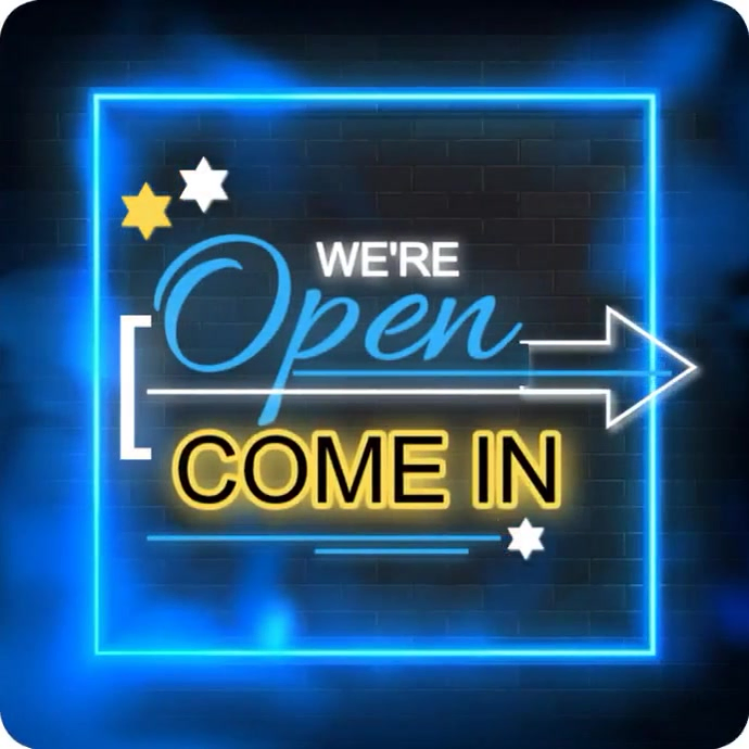 Blue Neon We're Open" Neon Sign Instagram Post Template | Business ...