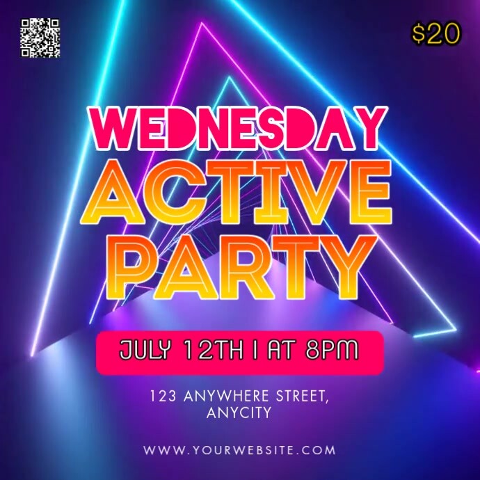 Blue Neon Wednesday Active Party Pos Instagram Template | PosterMyWall