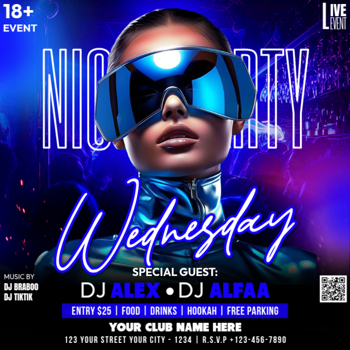 Blue Neon Wednesday Night Party Flyer Template | PosterMyWall