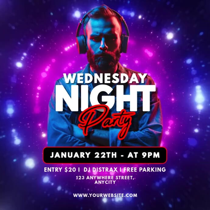 Blue Neon Wednesday Night Party Pos Instagram Template | PosterMyWall