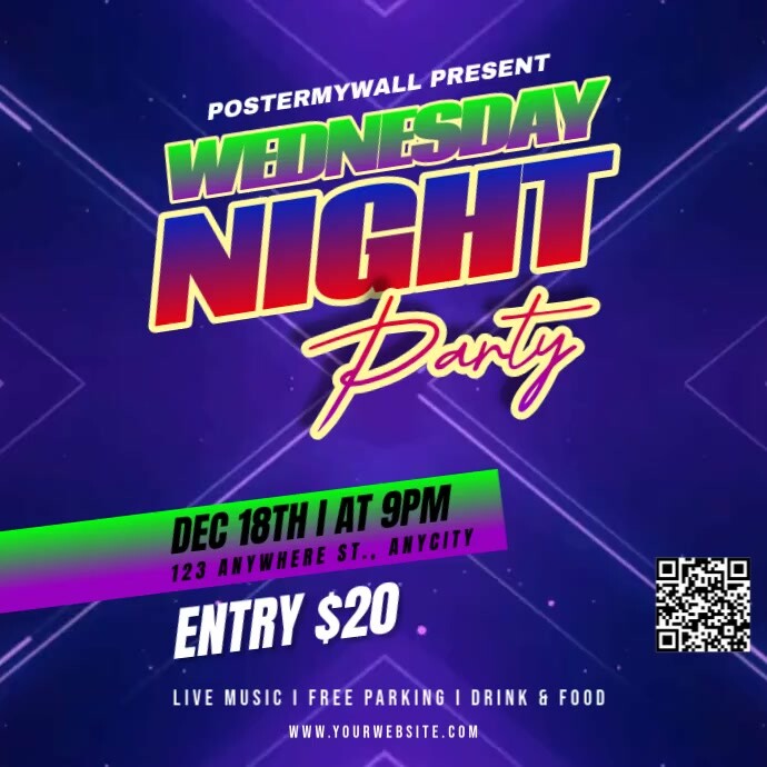 Blue Neon Wednesday Night Party Pos Instagram Template | PosterMyWall