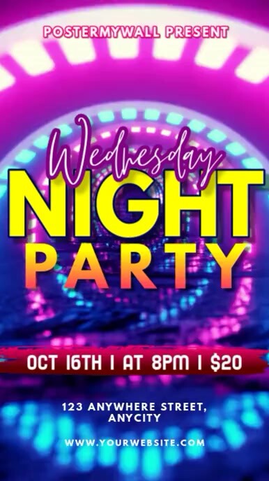 Blue Neon Wednesday Night Party Reel Instagram Template | PosterMyWall