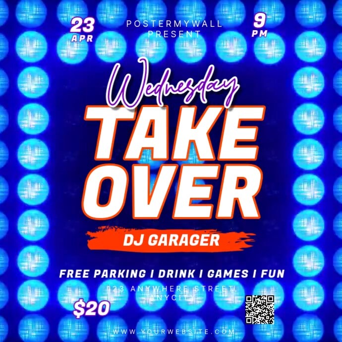 Blue Neon Wednesday Take Over Party Persegi (1:1) Template | PosterMyWall