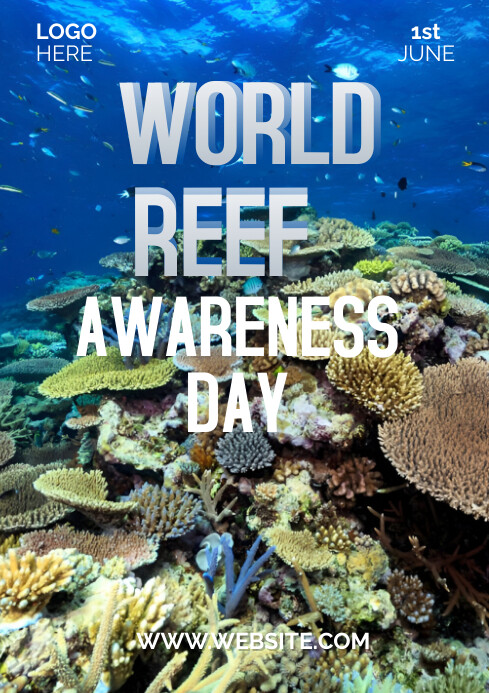 Blue Neon World Reef Awareness Day A4 Template | PosterMyWall