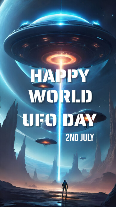 Blue Neon World Ufo Day Digital Display (9:16 Template | PosterMyWall