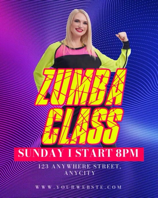Blue Neon Zumba Classes Instagram Portrait Template | PosterMyWall