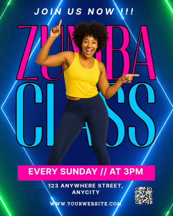 Blue Neon Zumba Classes Instagram Portrait Template | PosterMyWall