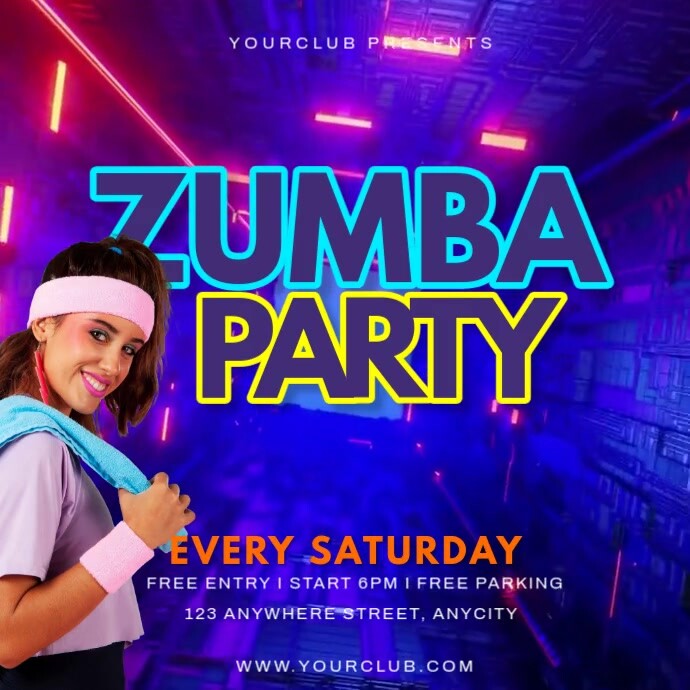 Blue Neon Zumba Party Pos Instagram Template | PosterMyWall
