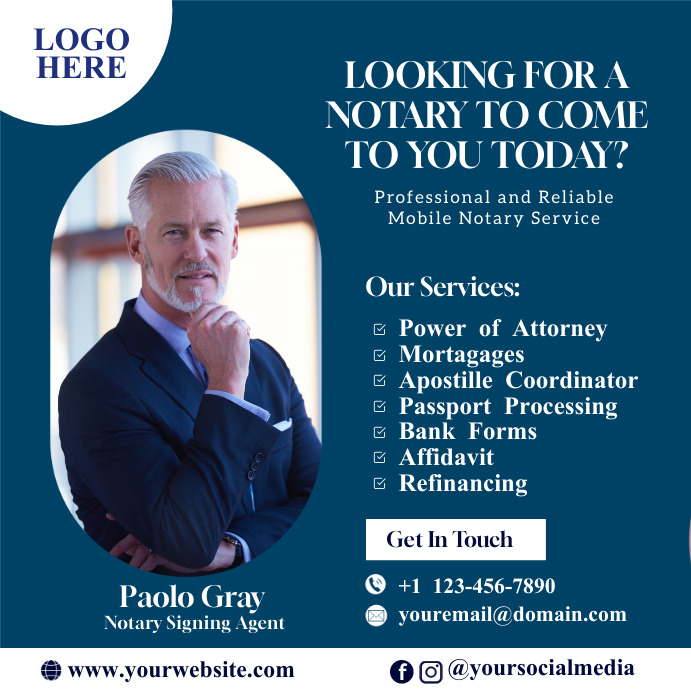 Blue Notary Signing Agent Instagram Flyer Template | PosterMyWall