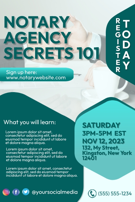 Blue Notary Webinar Poster Template | PosterMyWall