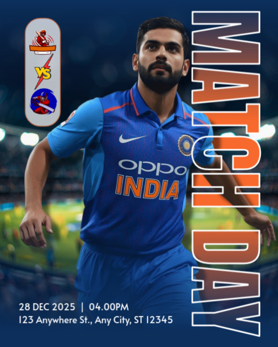 Blue orange Modern & Minimal Cricket Match Day Instagram Portrait ...