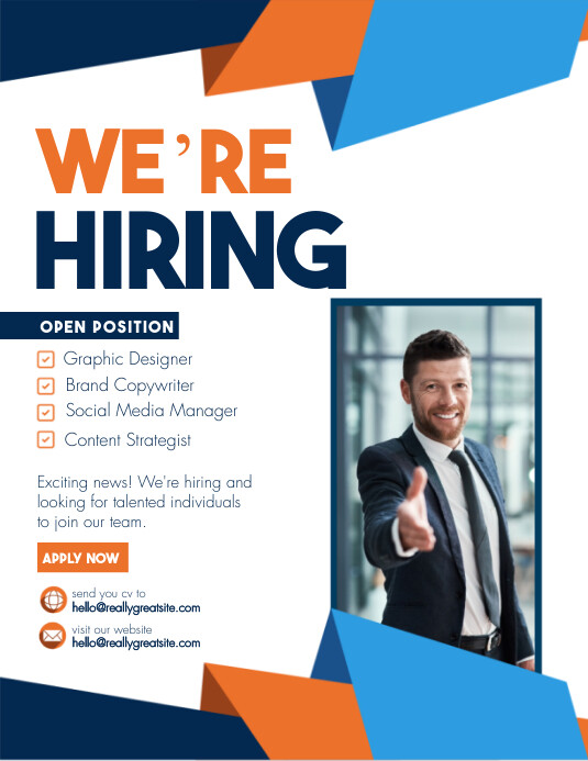 Blue Orange Modern We Are Hiring Flyer Template | PosterMyWall