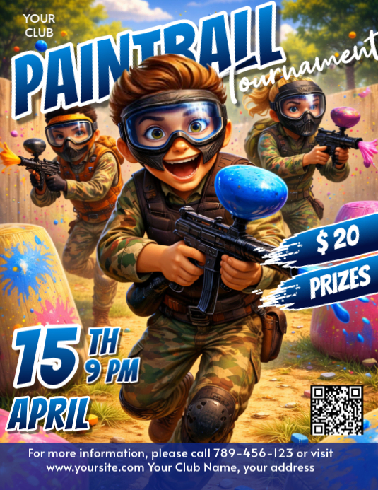 blue Paintball Tournament Volantino Template | PosterMyWall