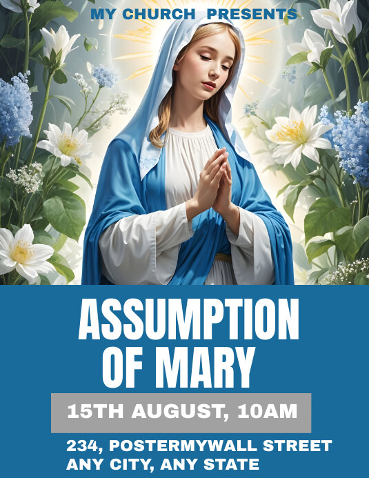 Blue Pastel Assumption Of Mary Flyer (us Lett Template | PosterMyWall