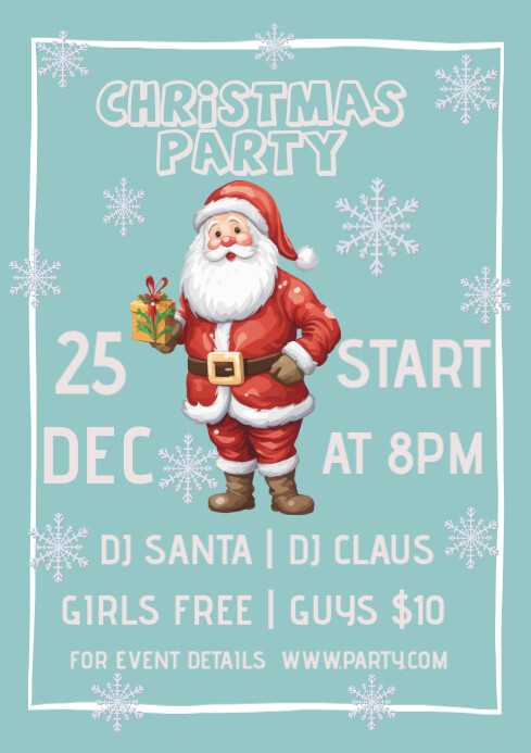 Blue Pastel Christmas Party Poster A4 Template | PosterMyWall
