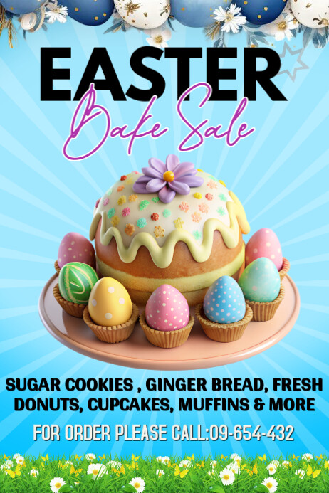 Blue Pastel Easter Bake Sale Poster Template | PosterMyWall