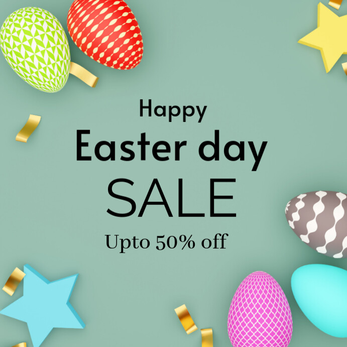 Blue Pastel Easter Mega Sale Offer Instagram Post Template | PosterMyWall