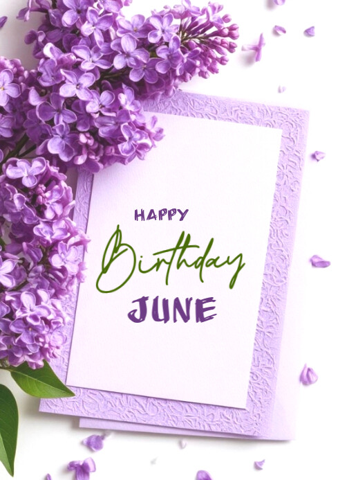 Blue Pastel Happy Birthday June A4 Template | PosterMyWall