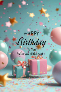 Blue Floral Happy Birthday To You A4 Template | PosterMyWall