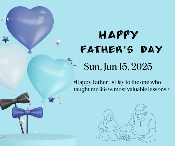 Blue Pastel Happy Father's Day Wish Cards Large Rectangle Template ...
