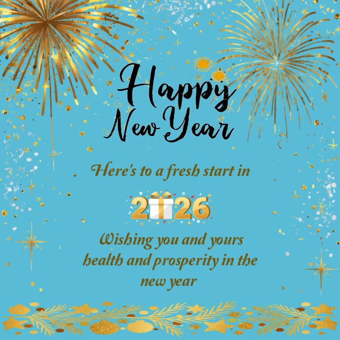 Blue Pastel Happy New Year 2026 Wishes Images Logo Template | PosterMyWall