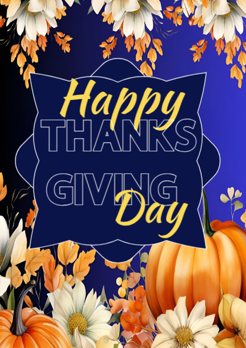 Blue Pastel Happy Thanksgiving Day A4 Template | PosterMyWall