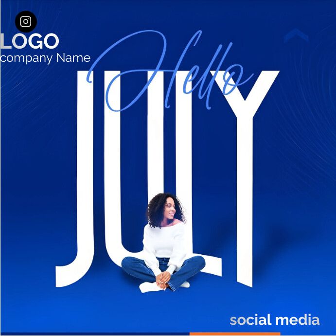 Copy of Blue Pastel Hello July Square (1:1) | PosterMyWall
