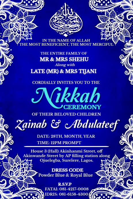 Blue Pastel Islamic Wedding Ceremony Card Poster Template | PosterMyWall