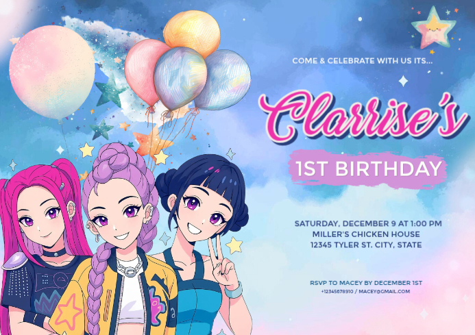 Blue Pastel Kpop Demon Hunter Birthday A4 Template | PosterMyWall