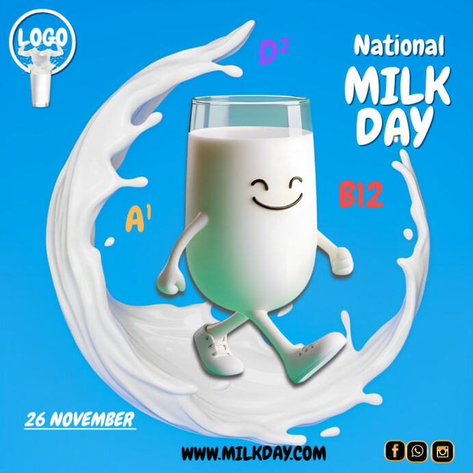 Blue Pastel National Milk Day Instagram Post Template | PosterMyWall