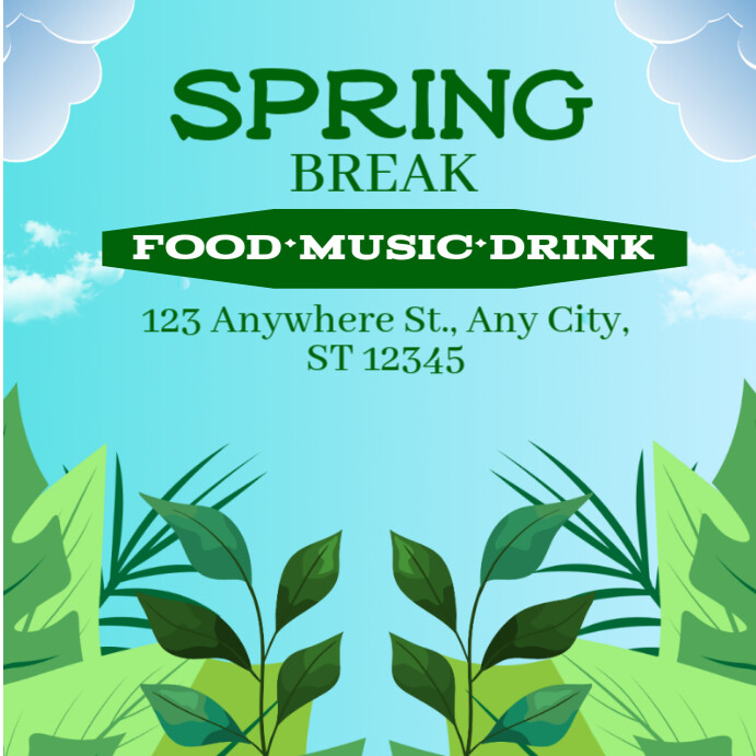 Copy of Blue Pastel Spring Break Party Invitation Card Template For ...