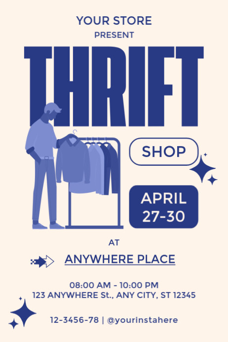 Blue Pastel Thrift Shop Poster Template | PosterMyWall