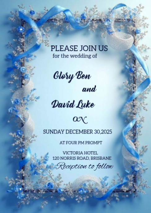 Blue Pastel Wedding Invitation Card A6 Template | PosterMyWall