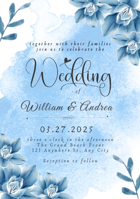 Blue Pastel Wedding Invitation Template | PosterMyWall