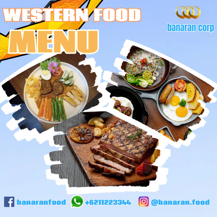 Blue Pastel Western Food Menu Instagram Post Template | PosterMyWall