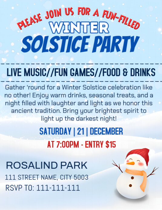 Blue Pastel Winter Solstice Celebration Flyer (us Letter) Template ...
