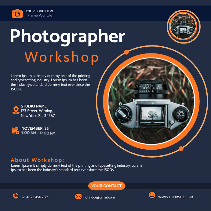 blue photographer workshop Instagram ad Templat | PosterMyWall