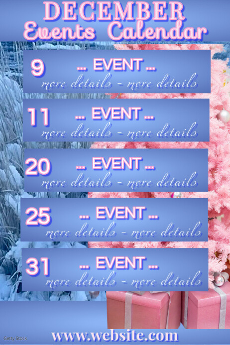 Blue/Pink List-Based December Calendar Poster Template | PosterMyWall